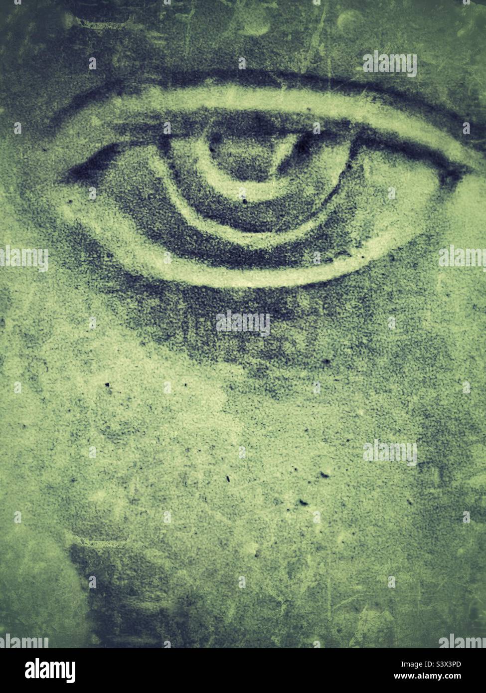 Close up view of the face of a stone statue representing Wolfgang ...