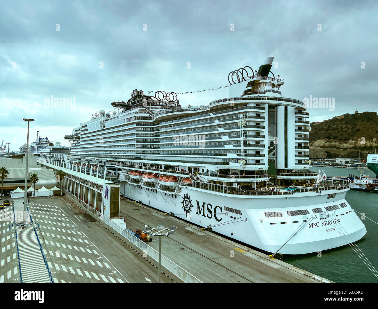 MSC Seaview cruise ship docked in Barcelona Spain Stock Photo - Alamy