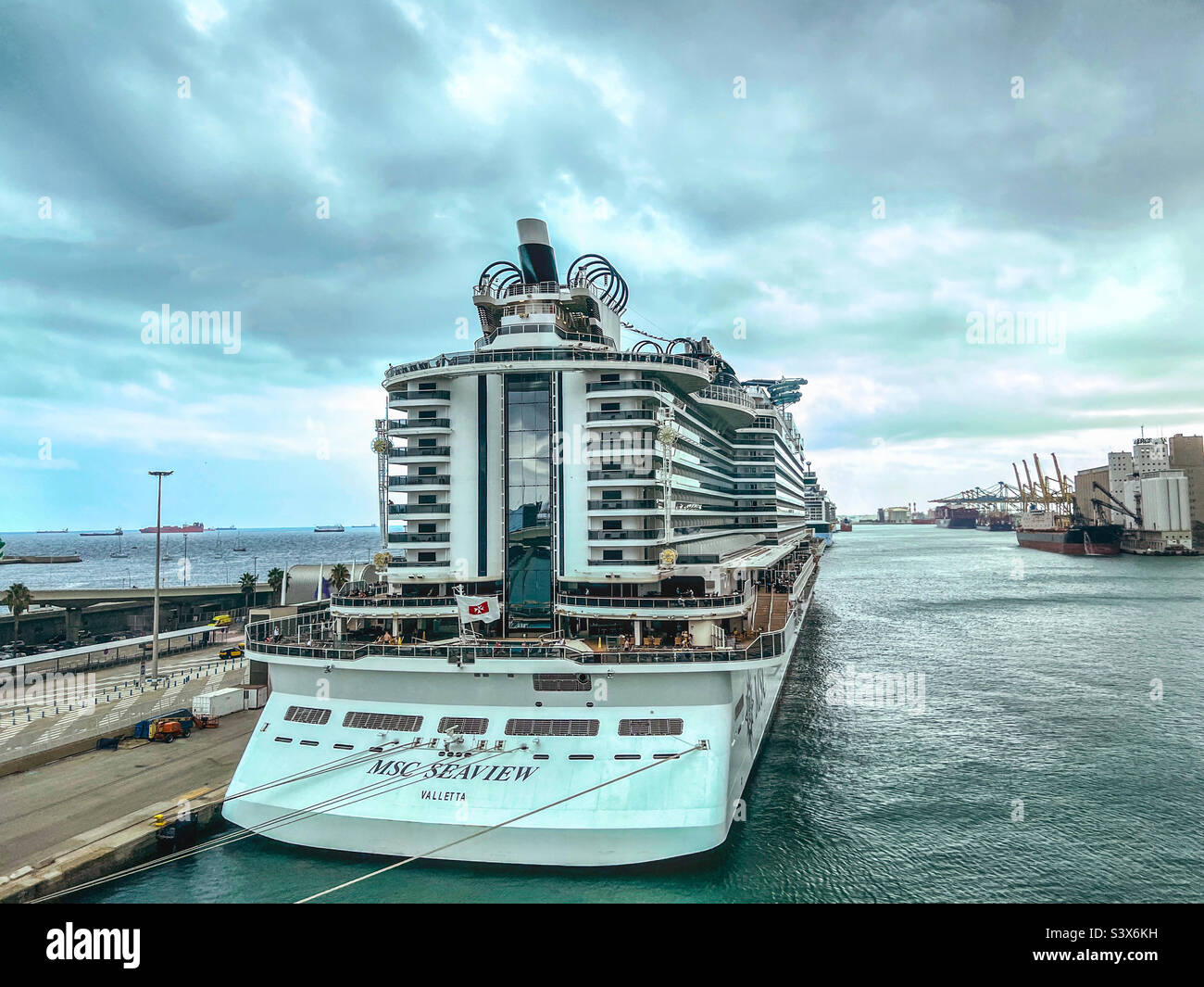 MSC Seaview cruise ship docked in Barcelona Spain Stock Photo - Alamy