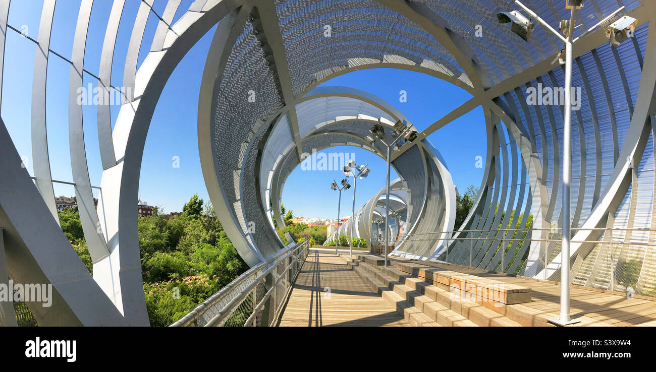 Perrault bridge, panoramic view. Madrid Rio, Madrid, Spain Stock Photo ...