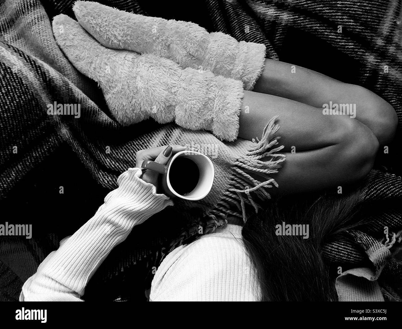 Drinking hot coffee in cozy bed Stock Photo - Alamy
