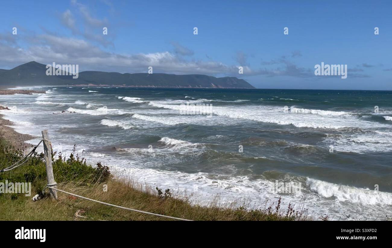 A windy Aspy Bay and Cape North in Cape Breton, Nova Scotia Stock Photo ...