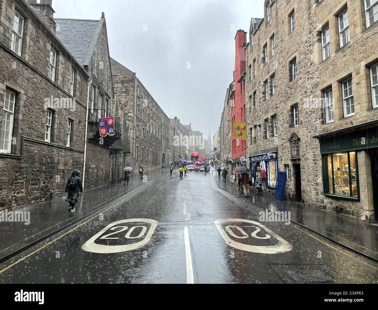 Trade Unions marching down a rainy Royal Mile in Edinburgh for better ...