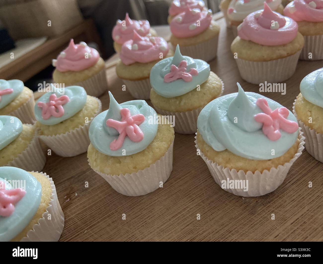 Baby blue and baby pink mini cupcakes Stock Photo - Alamy