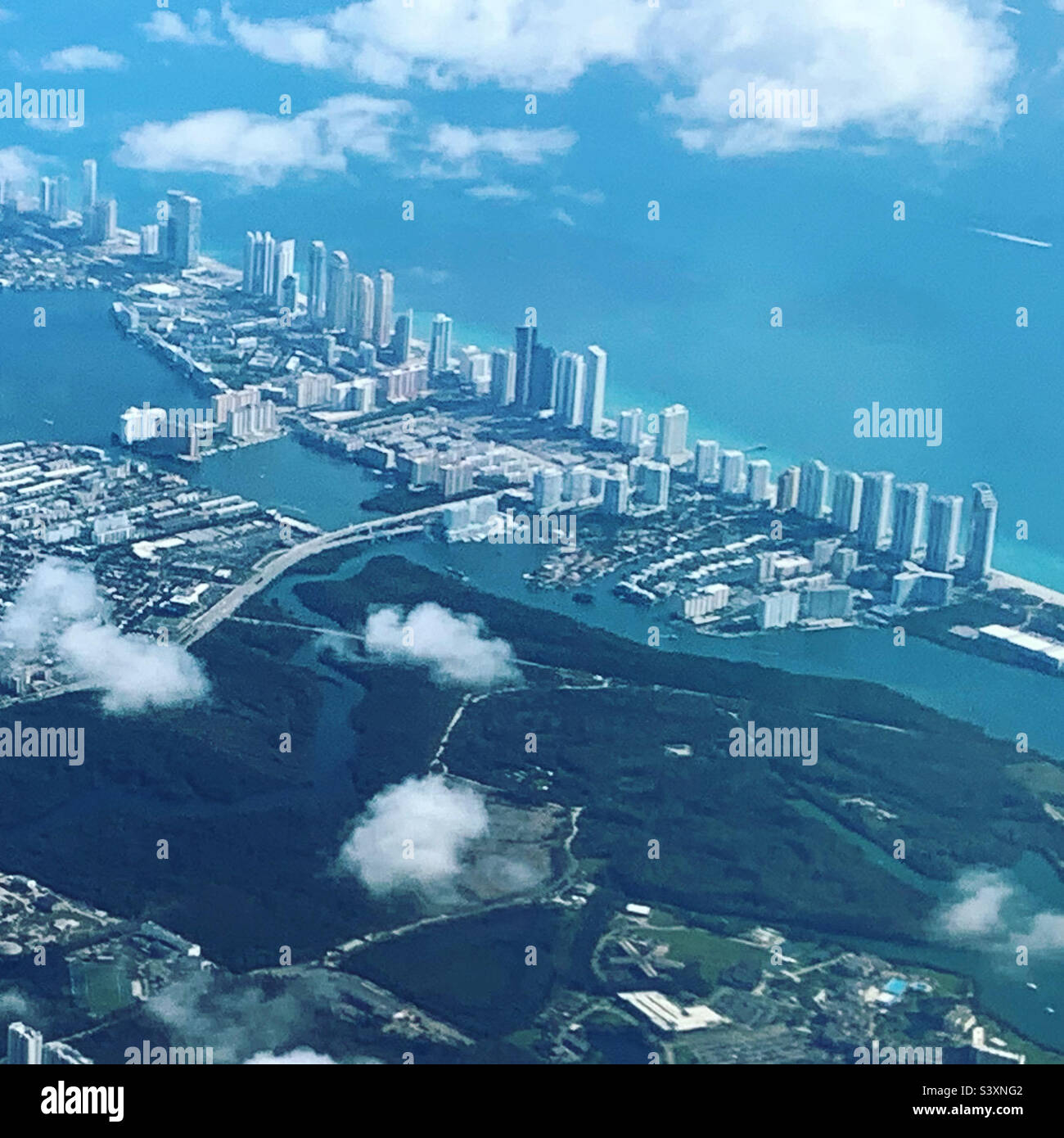 March, 2022, view from an airplane window while descending towards ...