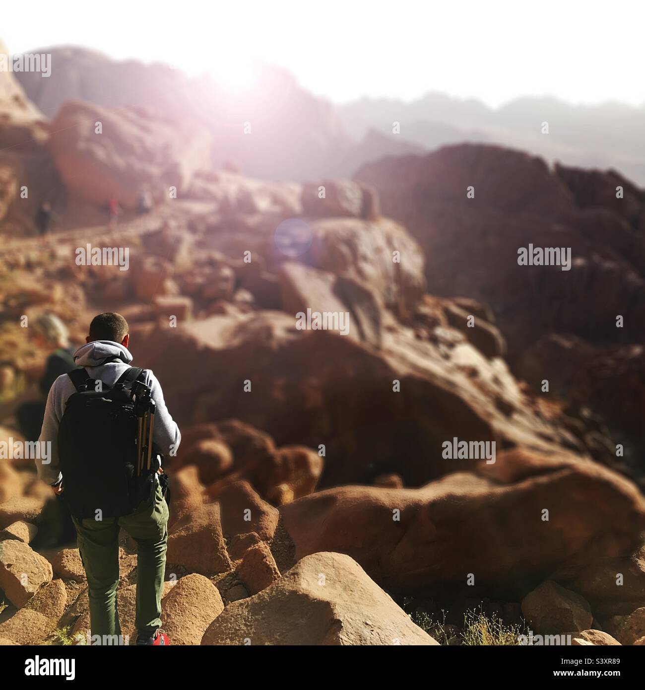 Hiking in mountains in the morning Stock Photo - Alamy