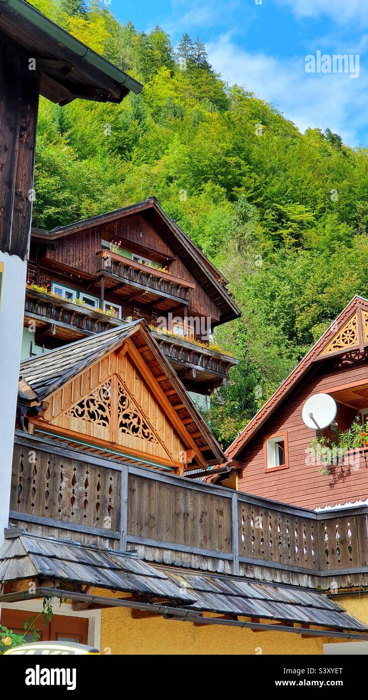 The alpine architecture of Hallstatt Stock Photo - Alamy