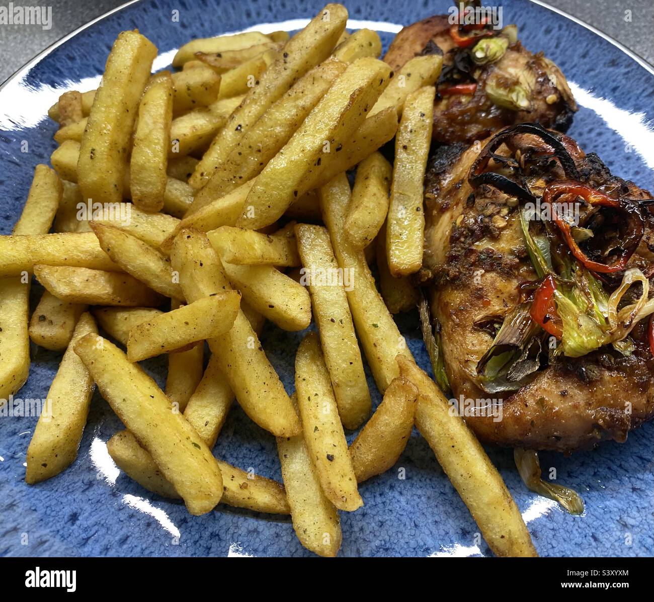 Salt and Pepper Chinese Chicken and Fries, Beans and Sauce Stock Photo ...