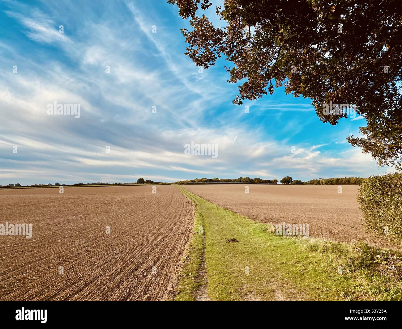 Views of the English countryside and recently ploughed fields near The ...