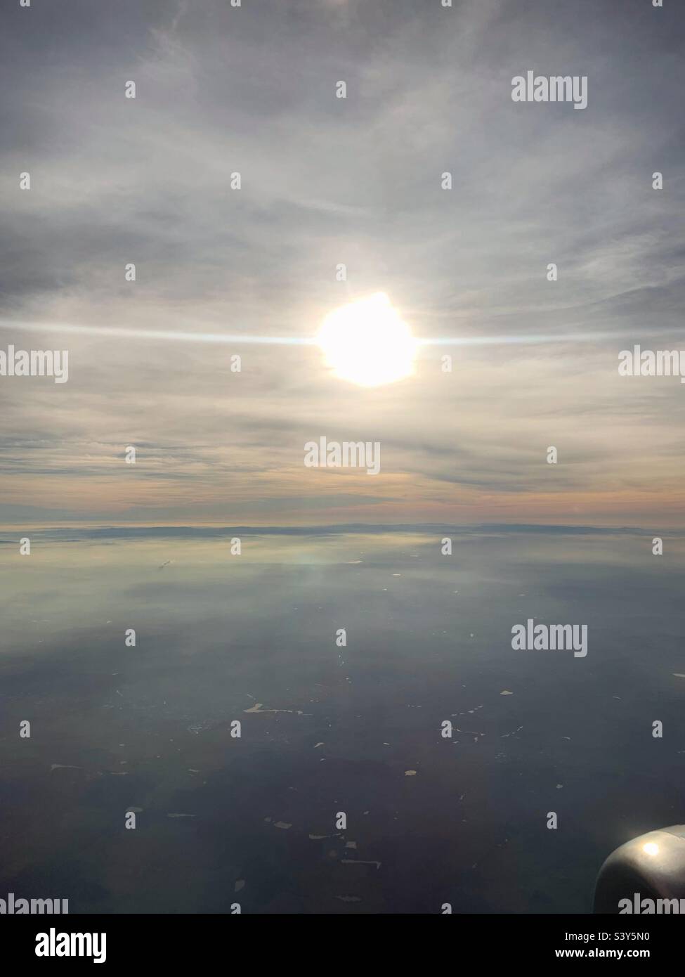 Mountains Alps horizon line view from the airplane in the evening Stock ...