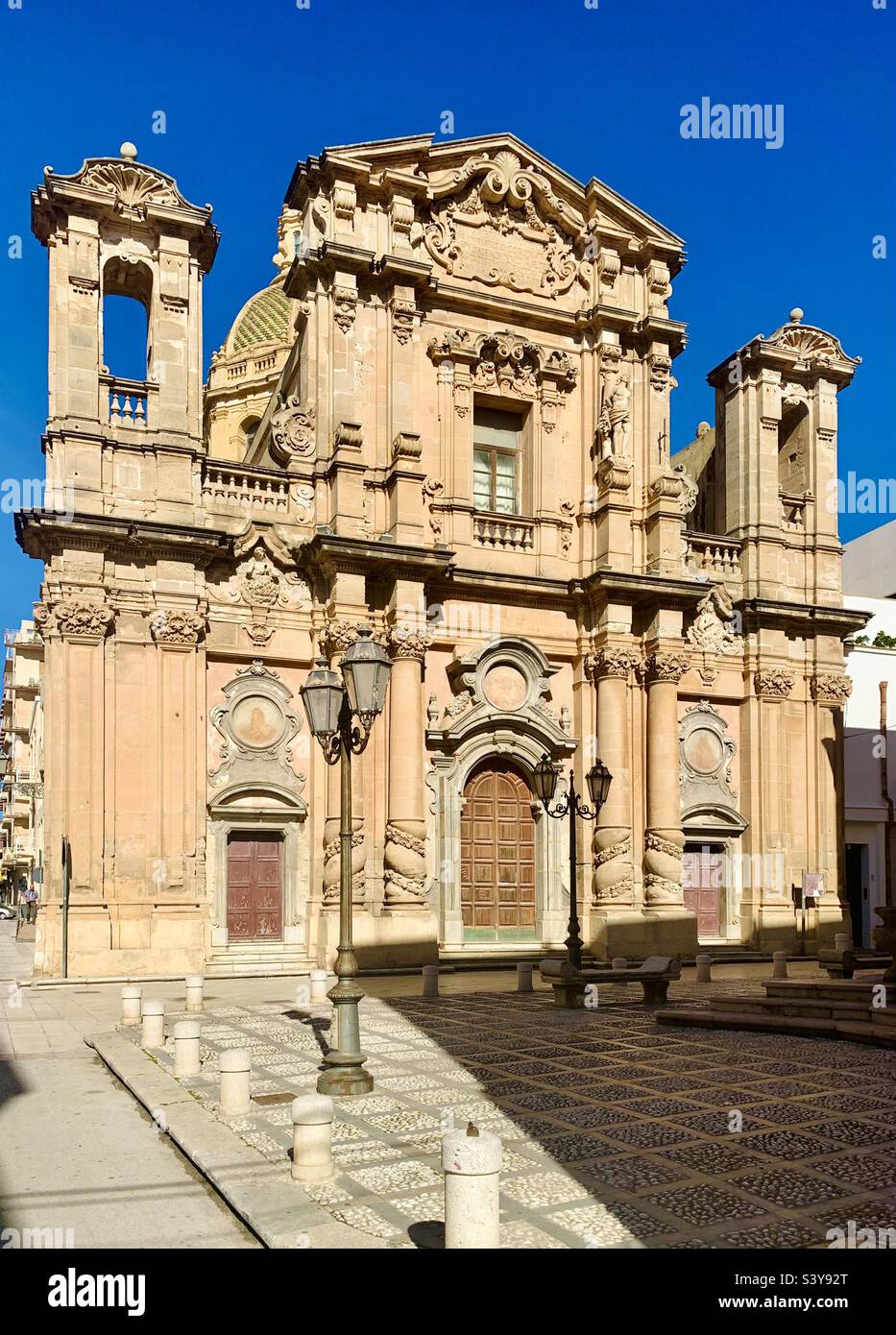 Baroque facade of the Church of the Purgatory in Marsala, Sicily, Italy ...