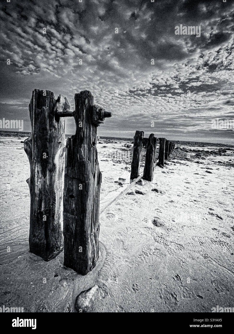 Groynes at Alnmouth Northumberland beach Stock Photo - Alamy