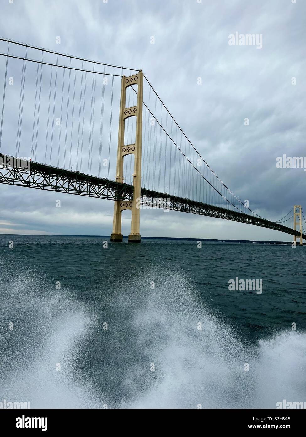 Mackinac Suspension Bridge over Lake Michigan Crossing the straits of ...