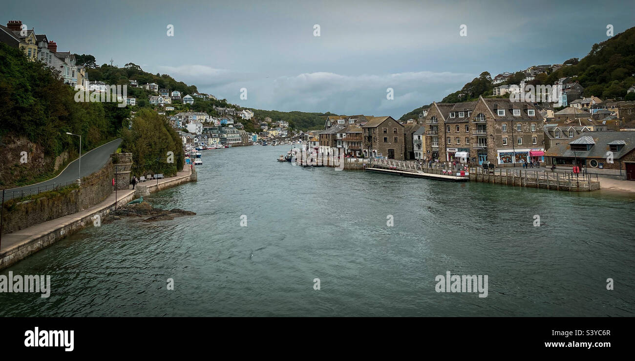 A view up the river to the quayside in Looe harbour, Cornwall, UK Stock Photo - Alamy