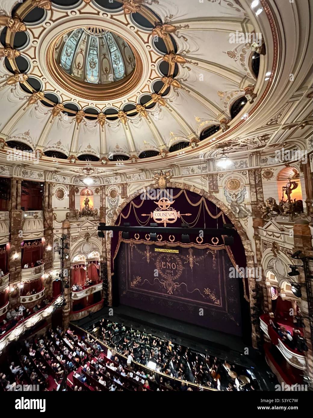 Inside the London Coliseum looking down at the orchestra pit with the ...