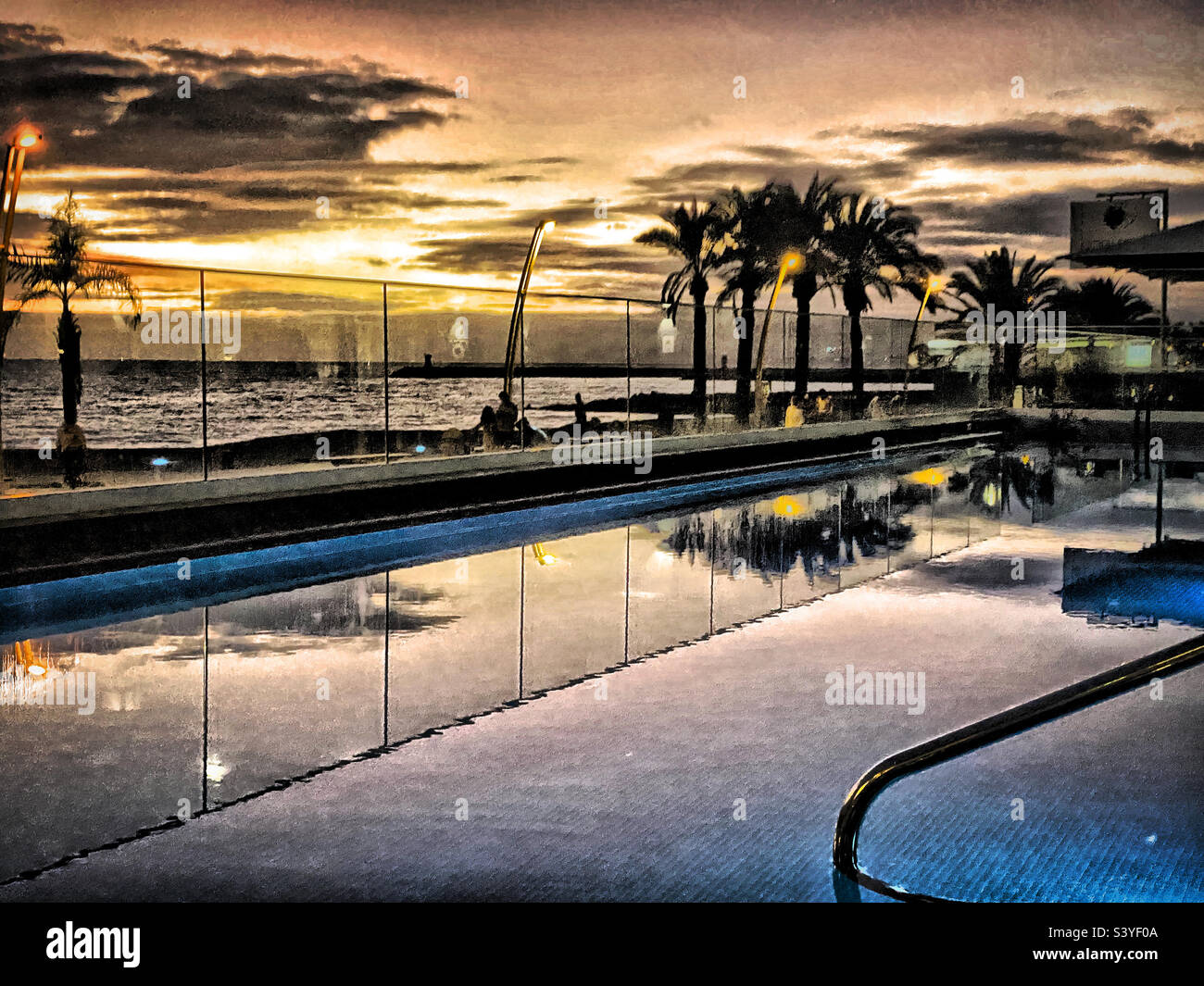 Portuguese Pool Sunset Stock Photo - Alamy