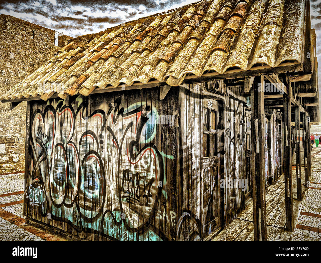Beach Shacks in Faro Portugal Stock Photo - Alamy