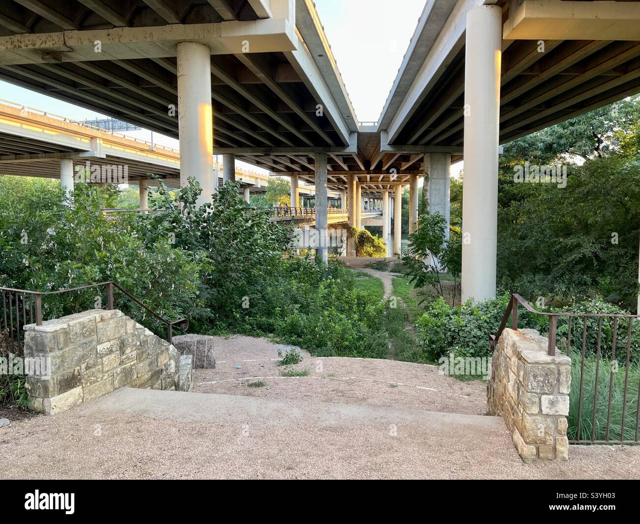 Photo under a bridge in Austin Texas with a staircase leading to the ...