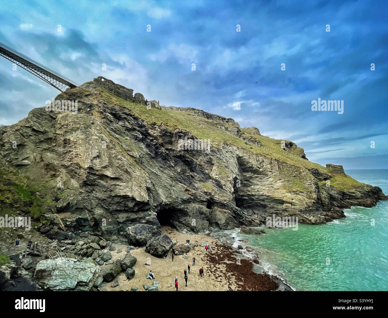 Tintagel island with the new bridge connection to the mainland, North ...