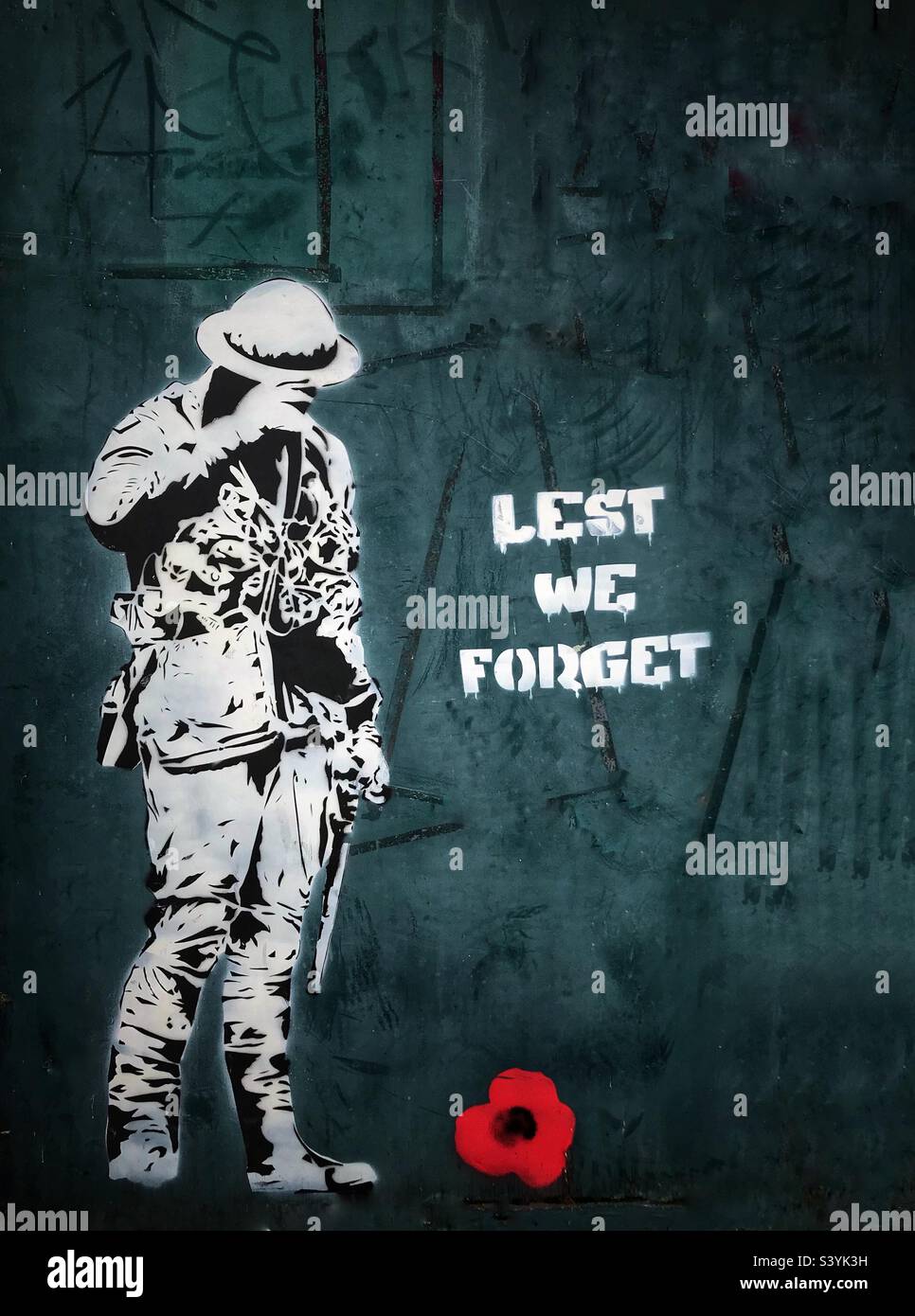 Lest we forget. Banksy style graffiti illustration commentating ...