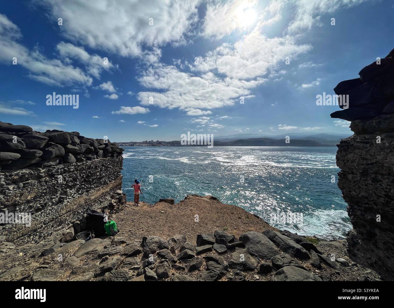 Fishing on La Isleta of Las Palmas, Gran Canaria volcanic landscape and ...
