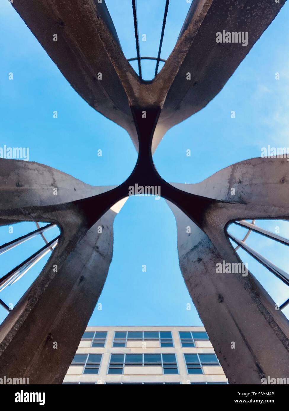 Perspective- directly under a steel bird-like sculpture Stock Photo - Alamy