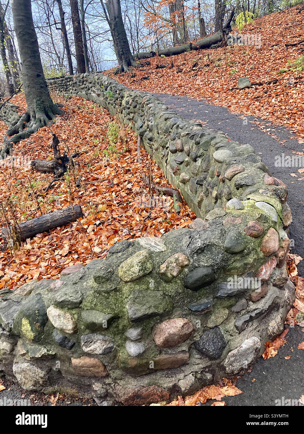 Fall scene with a rock wall Stock Photo - Alamy