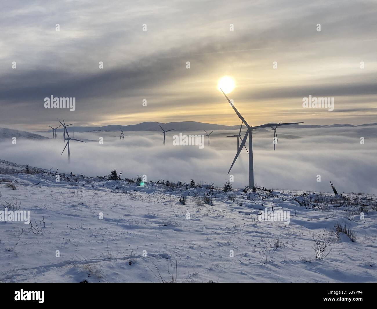 Wind turbines. Winter time. UK Stock Photo - Alamy