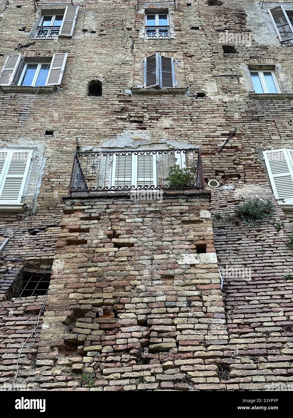 Balcony and windows view in the old village of Spinetoli, Marche region ...