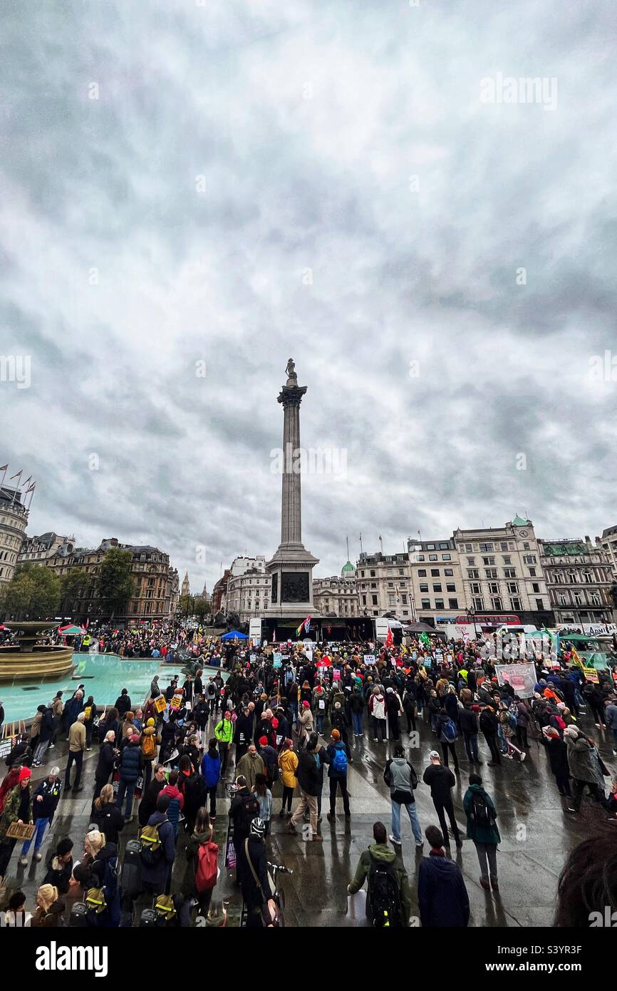 Demonstrators listen to speakers at the foot of Nelson’s Column in ...