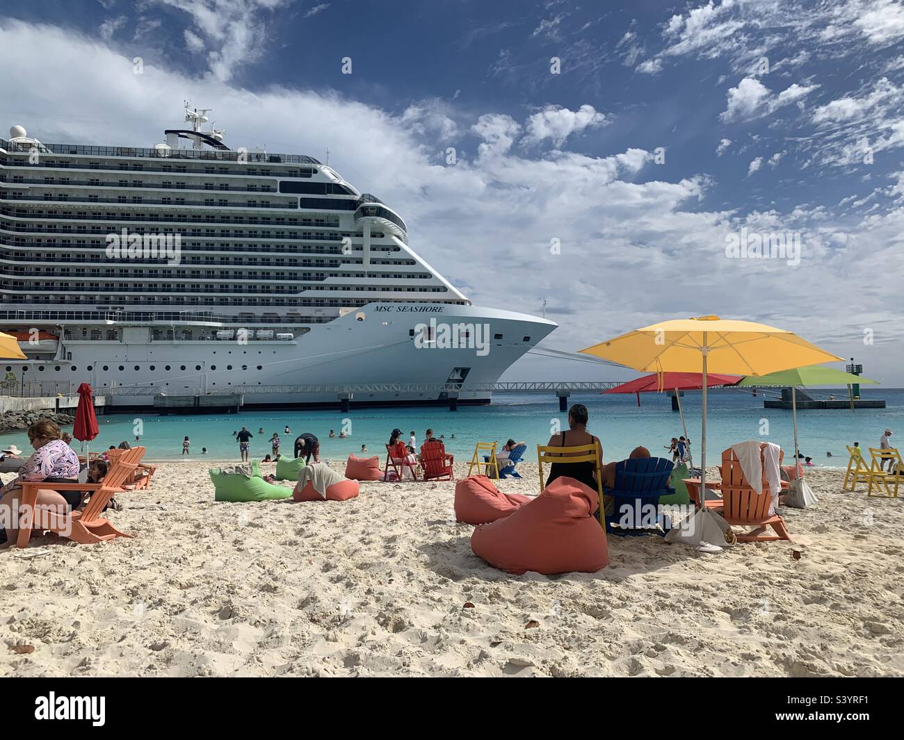 March, 2022, on Lighthouse Beach, Ocean Cay, Bahamas, during a cruise ...