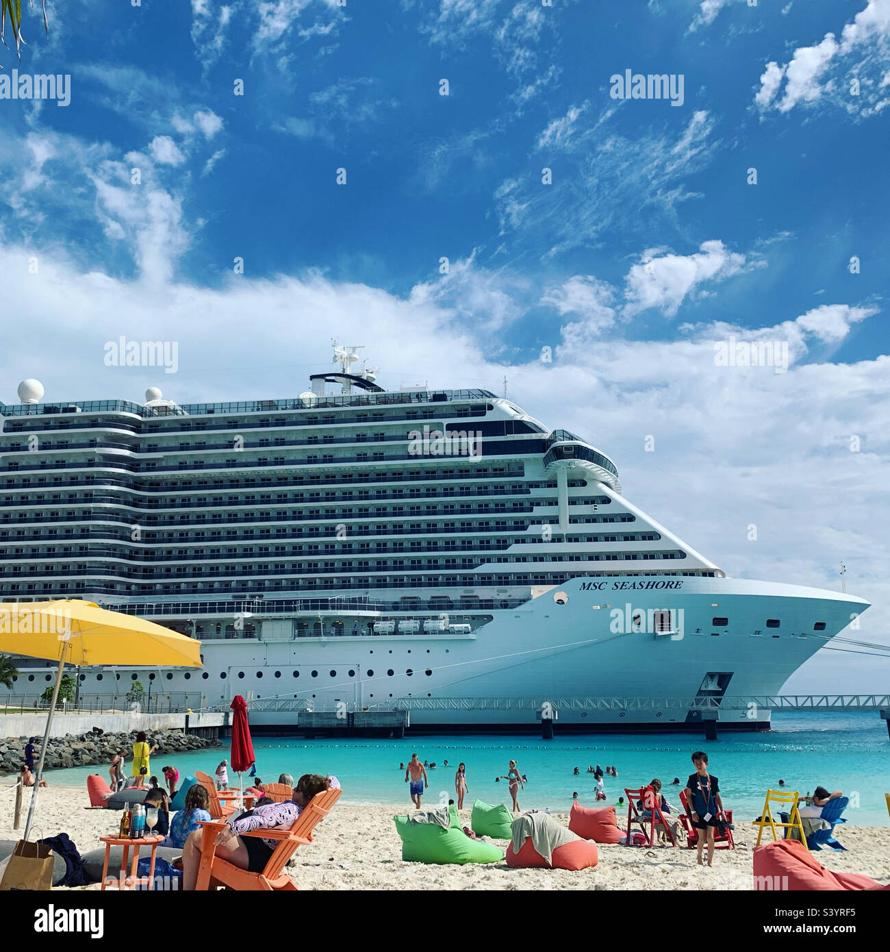 March, 2022, on Lighthouse Beach, Ocean Cay, Bahamas, during a cruise ...