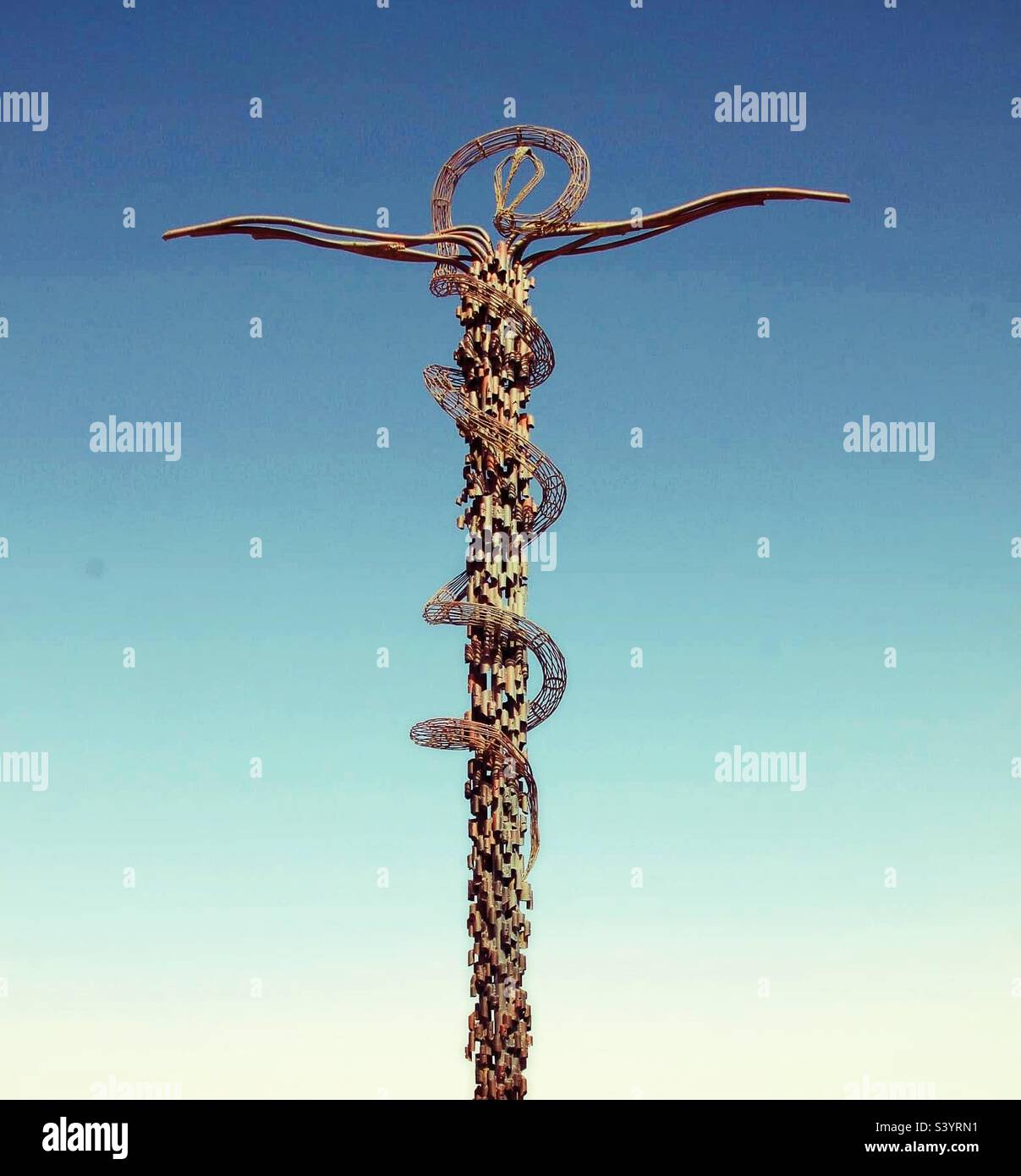 The Brazen Serpent sculpture at Mount Nebo in Jordan over looking the ...