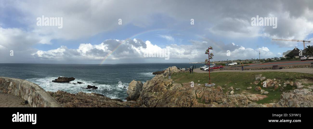 Panorama of Gearings Point and Walker Bay with rainbow Hermanus Stock ...