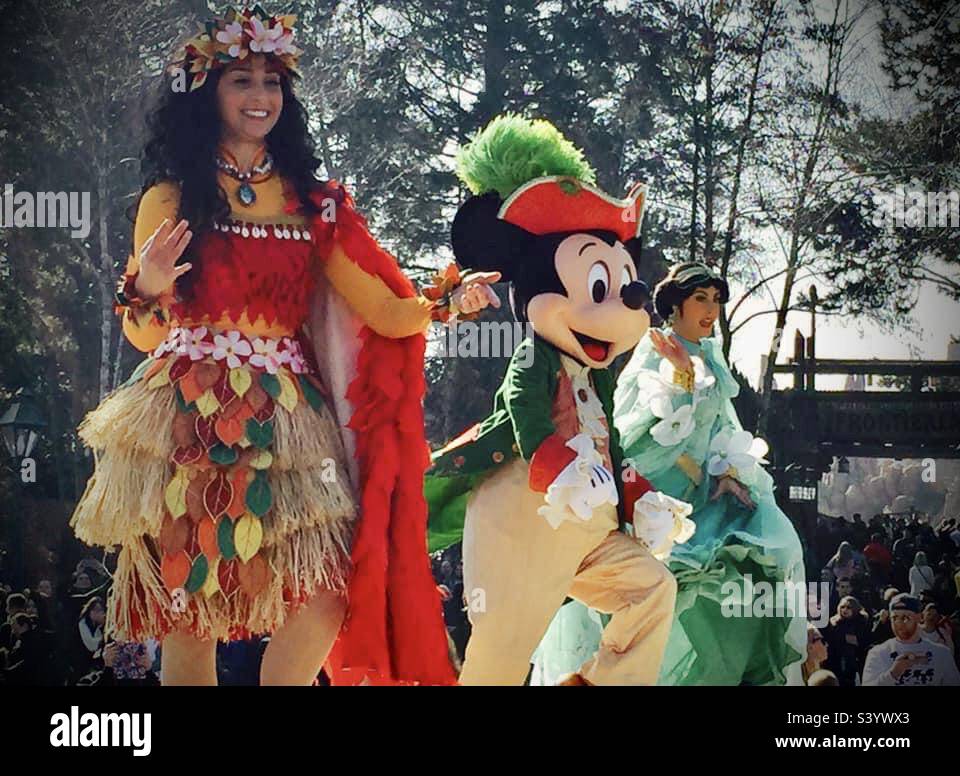 Mickey Mouse Dressed As A Pirate With Moana And Princess Jasmine On A