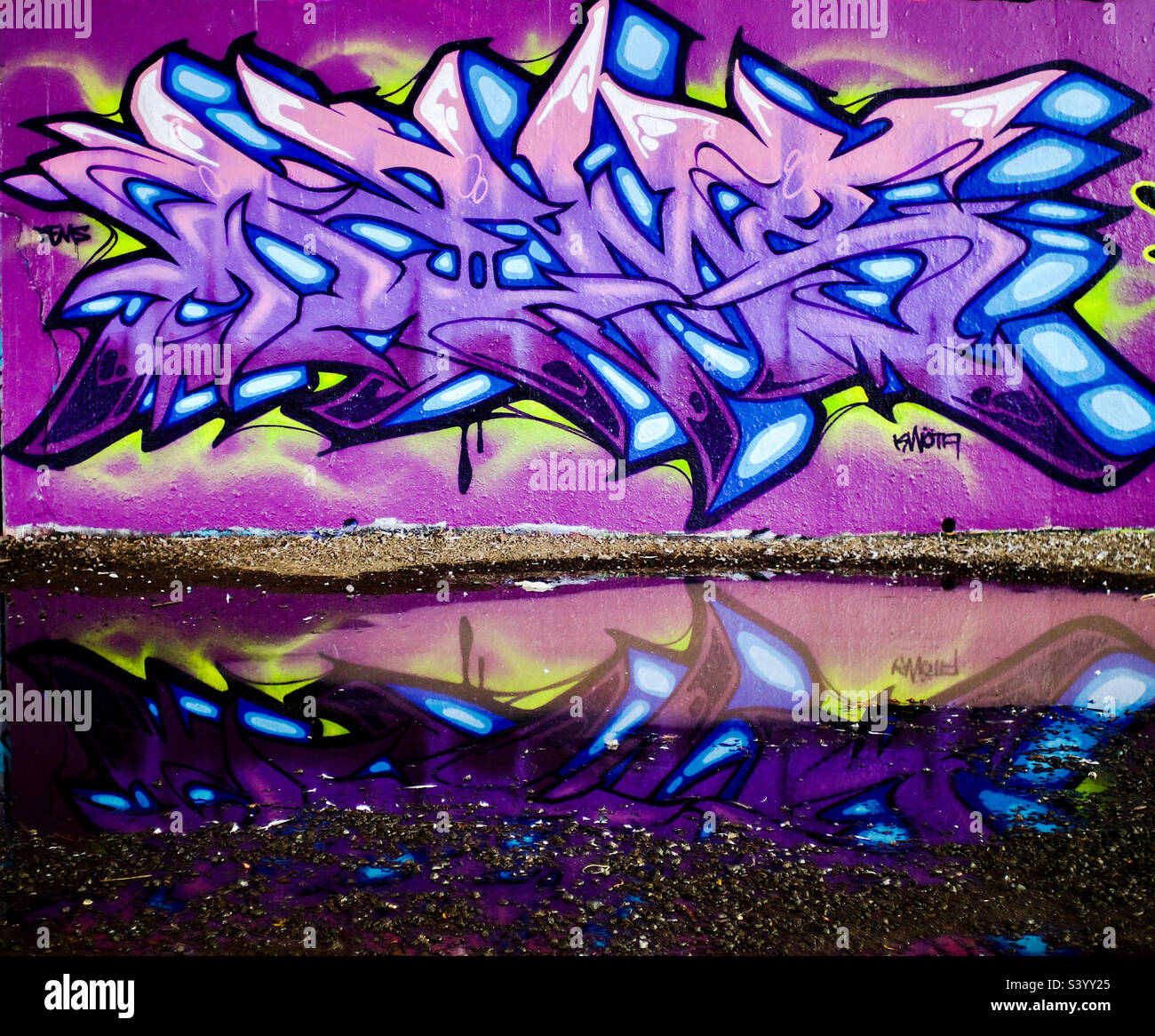 Incredible street art reflecting in a puddle Stock Photo - Alamy