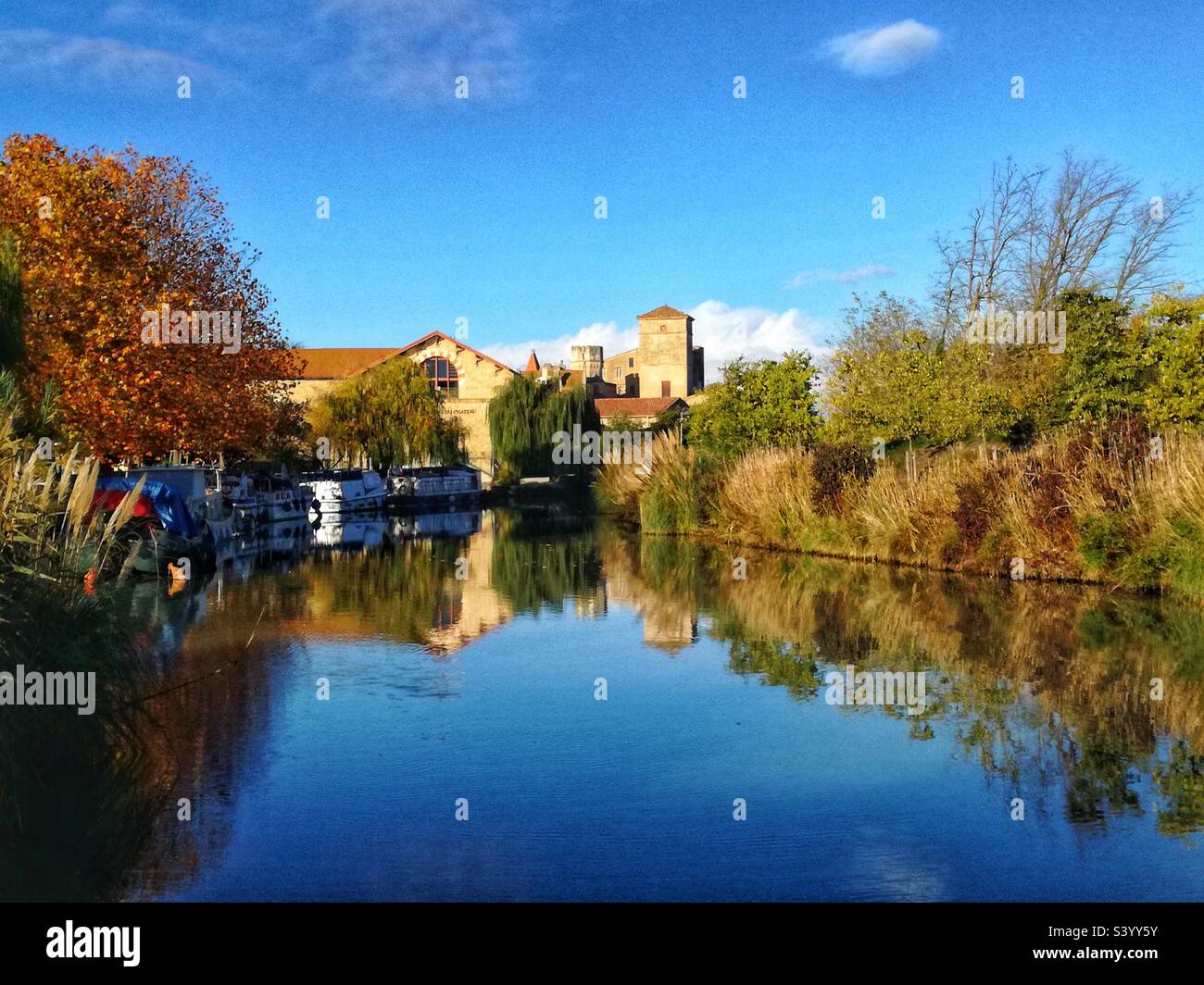 Port of Colombiers on the Canal du Midi. Occitanie, France Stock Photo ...