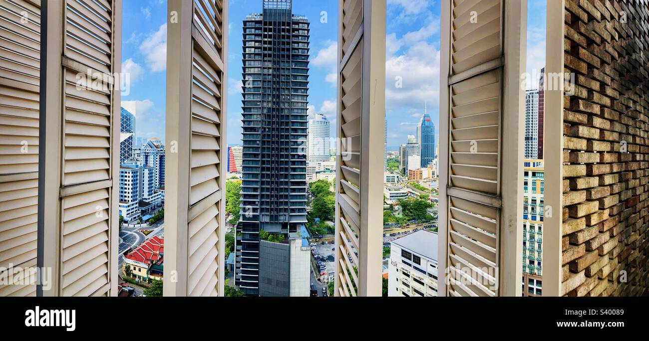 View of the city through open window shutters Kuala Lumpur Malaysia ...
