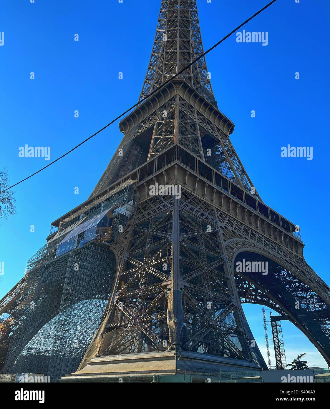 Base of the Eiffel Tower under repair, Paris, France Stock Photo - Alamy