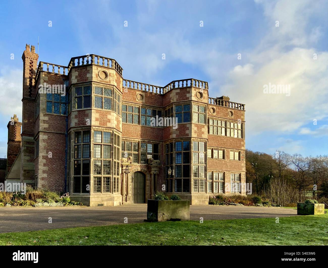Astley Hall in Astley park, Chorley. On a sunny winter morning. The ...