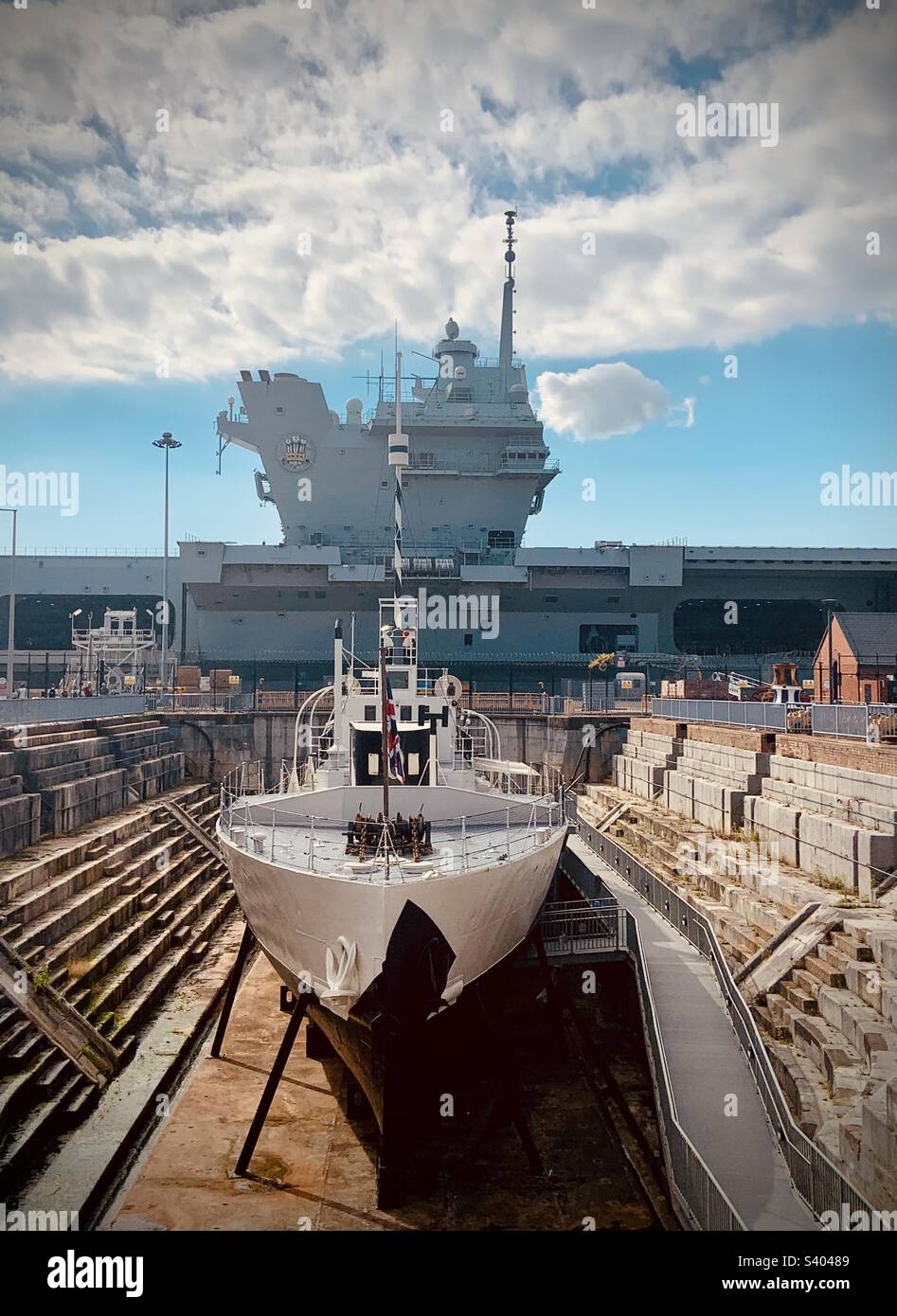 Front view of HMS M33 at Portsmouth Historic Dockyard, with the Royal ...