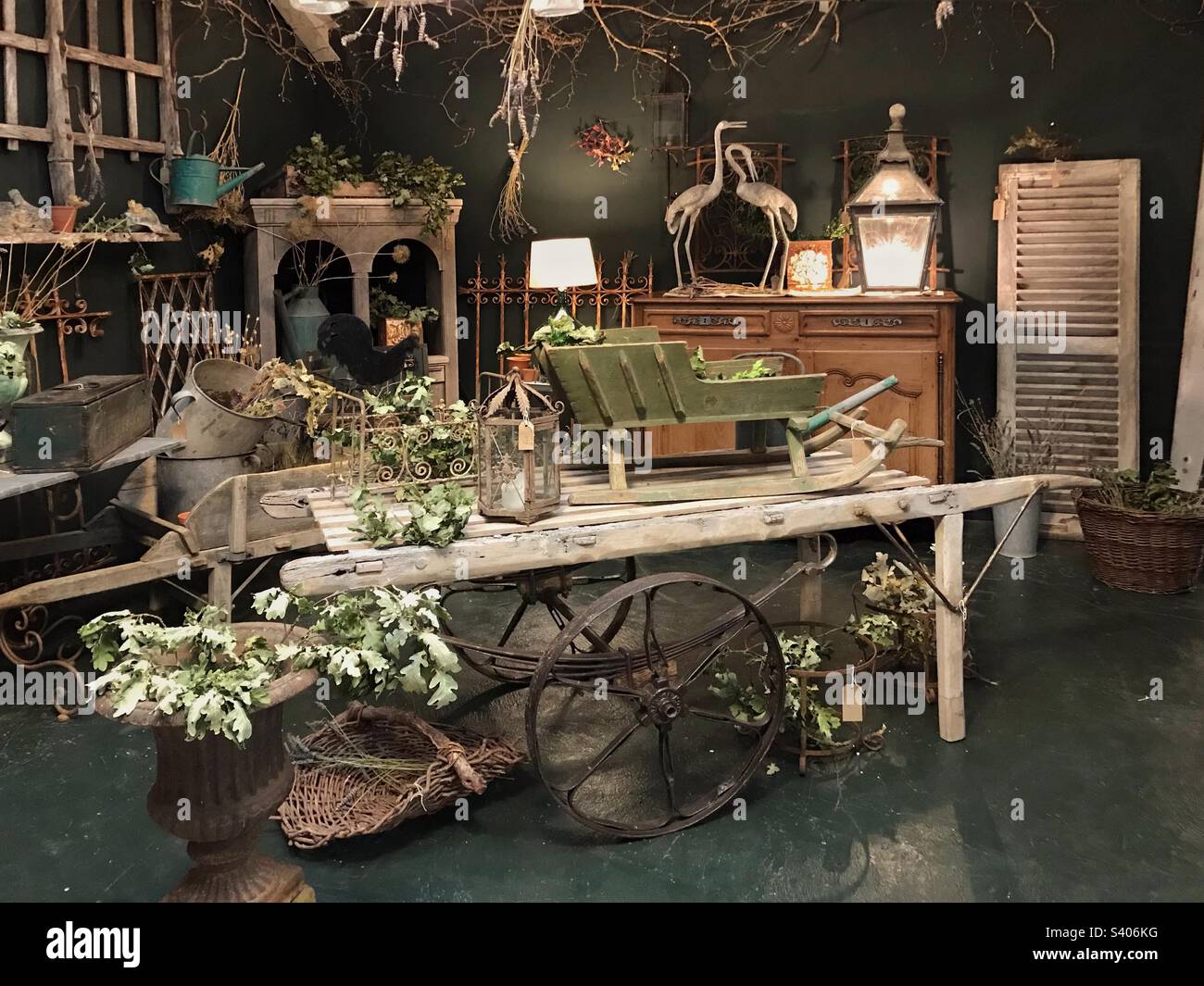 Rustic vintage rural items on display Stock Photo - Alamy