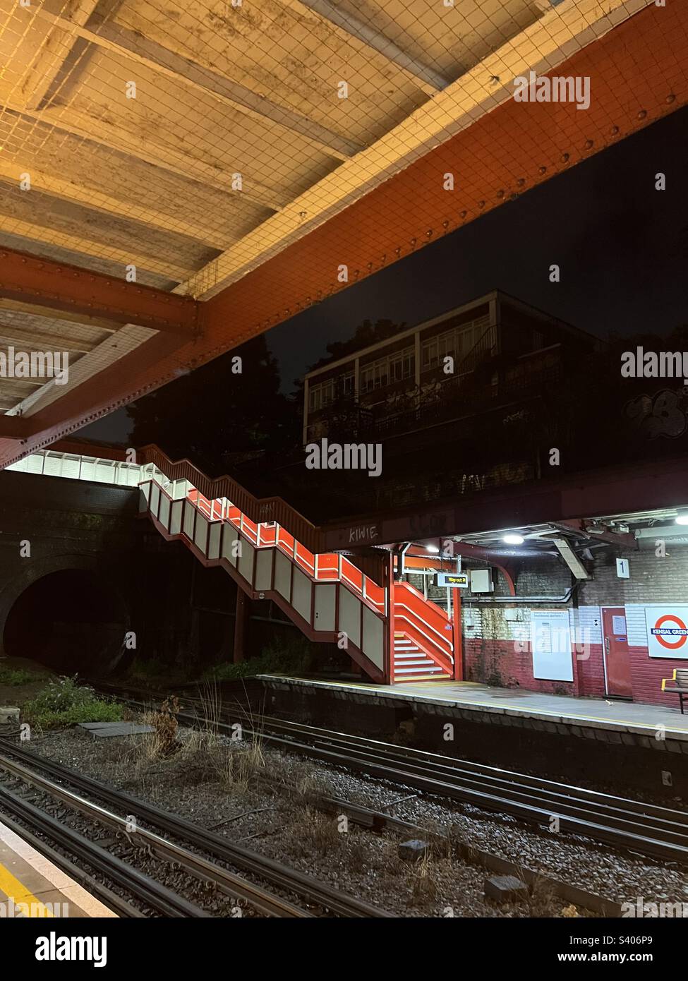 East Finchley Underground station stairs platform at night Stock Photo ...