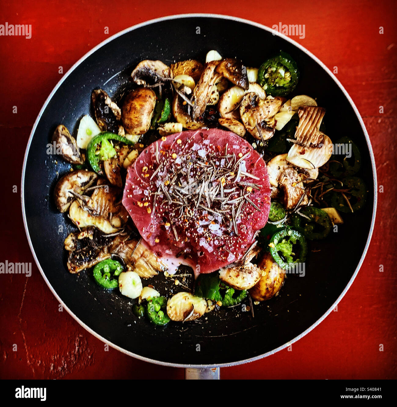 Tuna fish and mushrooms in a pot in a kitchen in Queretaro, Mexico ...