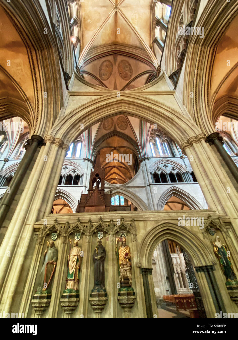 Beautiful interior looking upwards inside Salisbury Cathedral ...