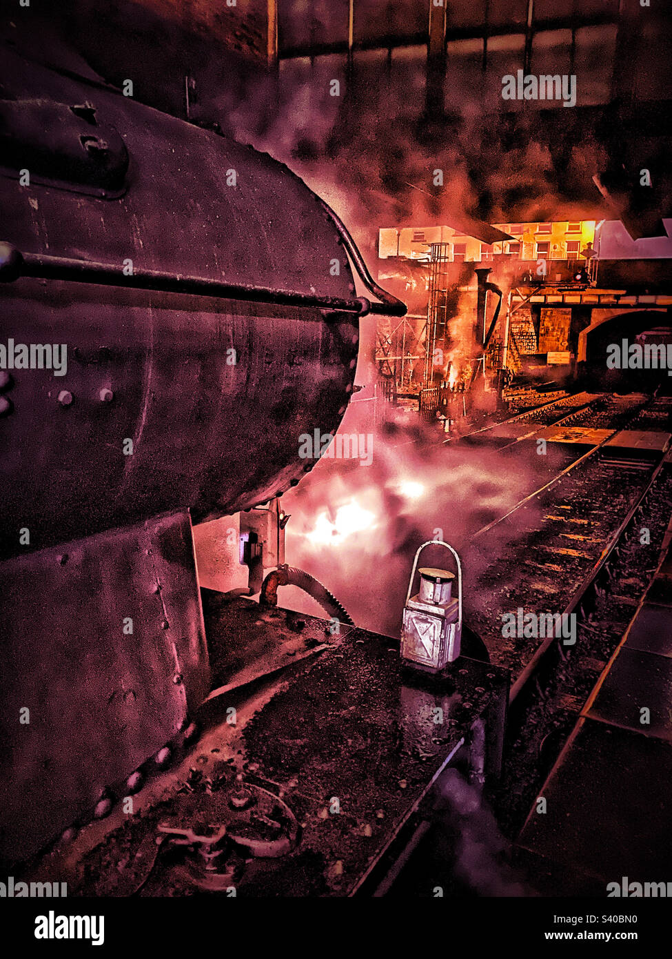 Stream Train at the ready, Points fire Stock Photo - Alamy