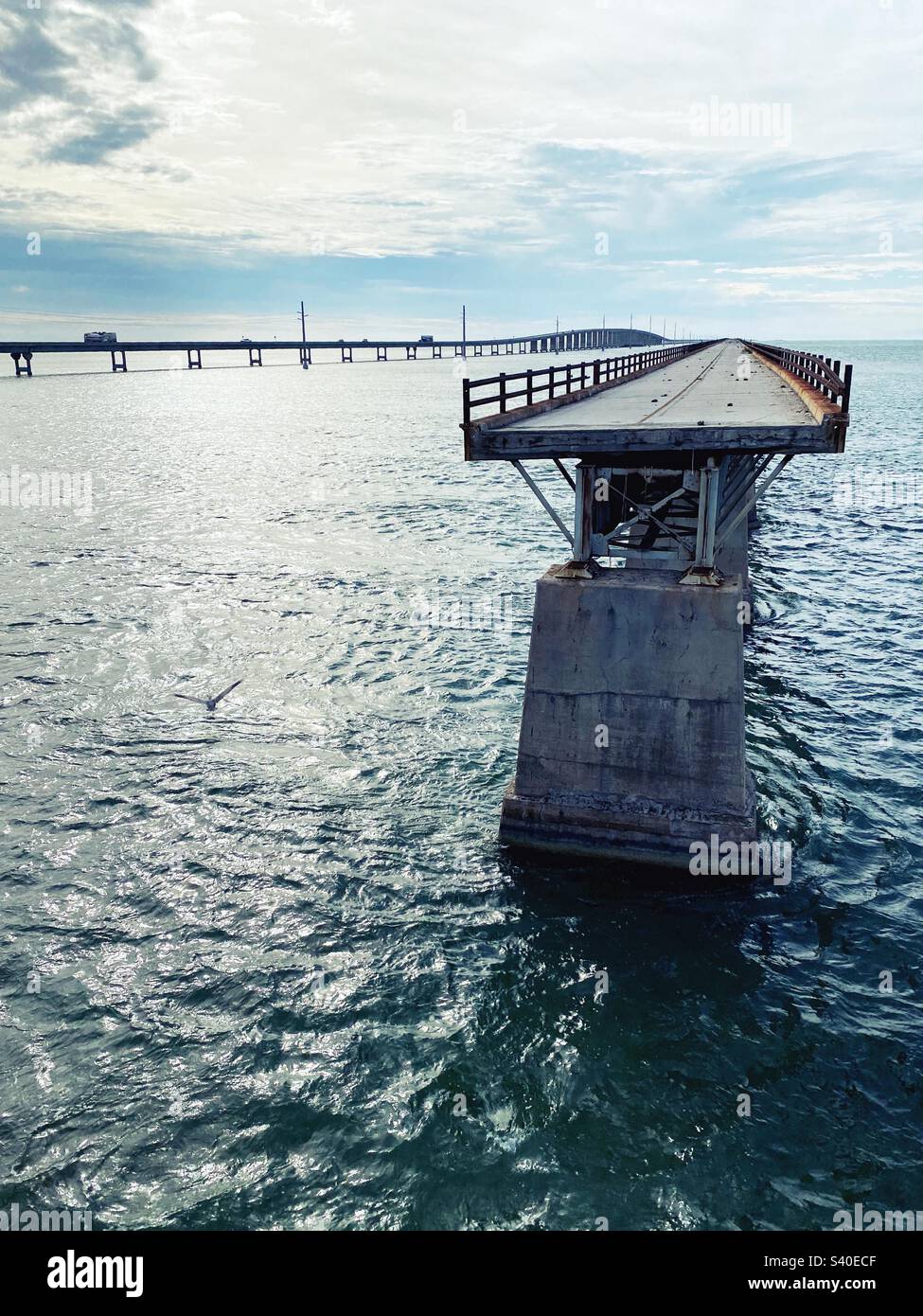 The old Seven Mile Bridge, next to the new one, in the Florida Keys ...
