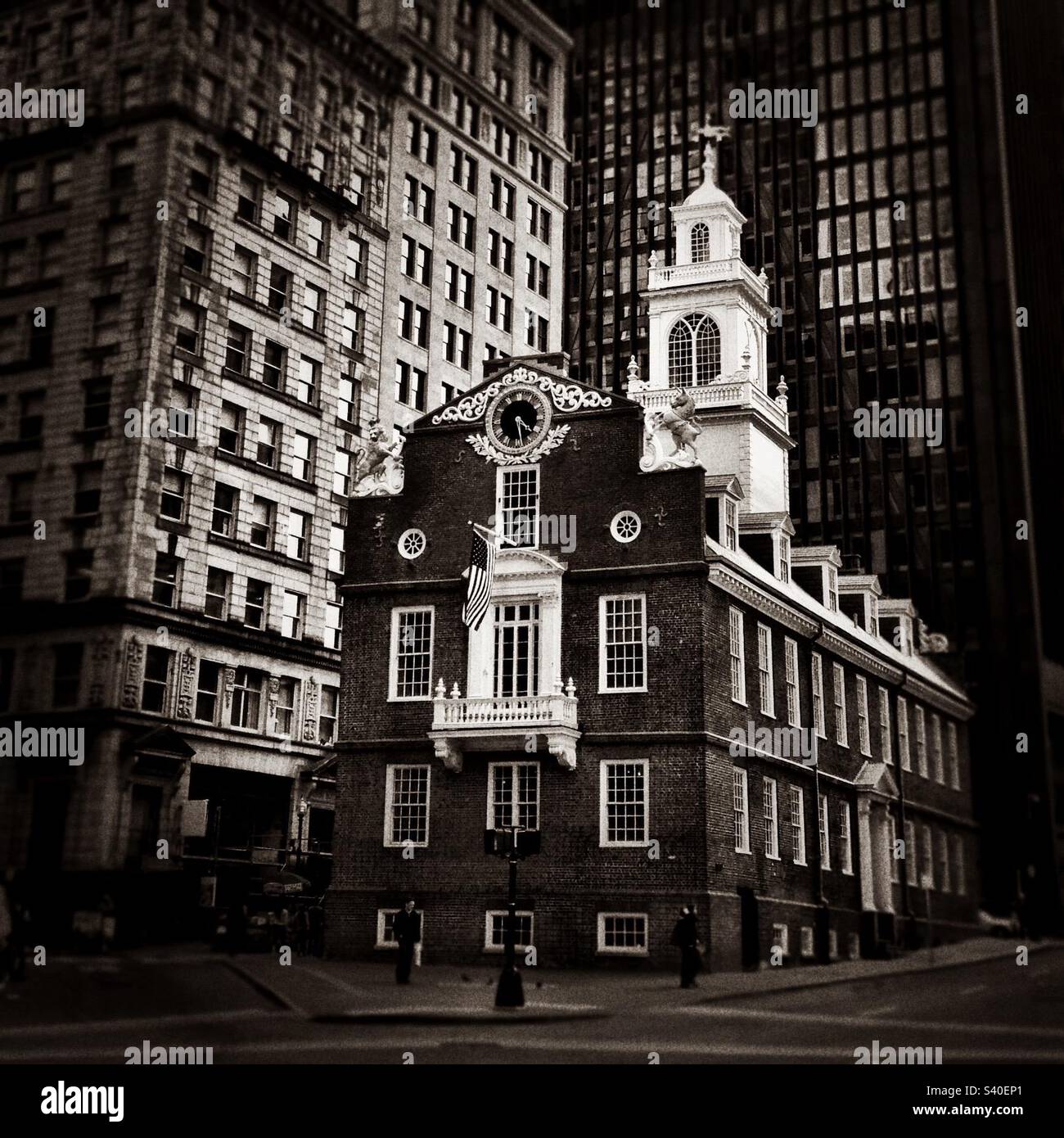 Old State House in Boston, Massachusetts, USA. Black and white photo ...