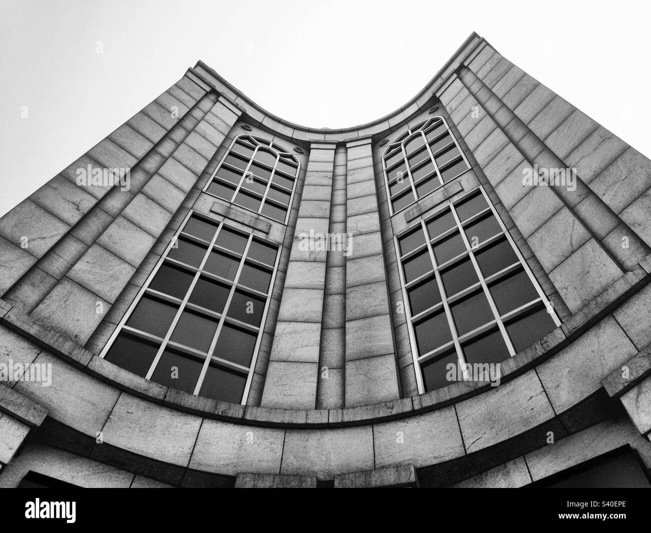 Rounded building in Boston, Massachusetts, USA. Black and white photo ...