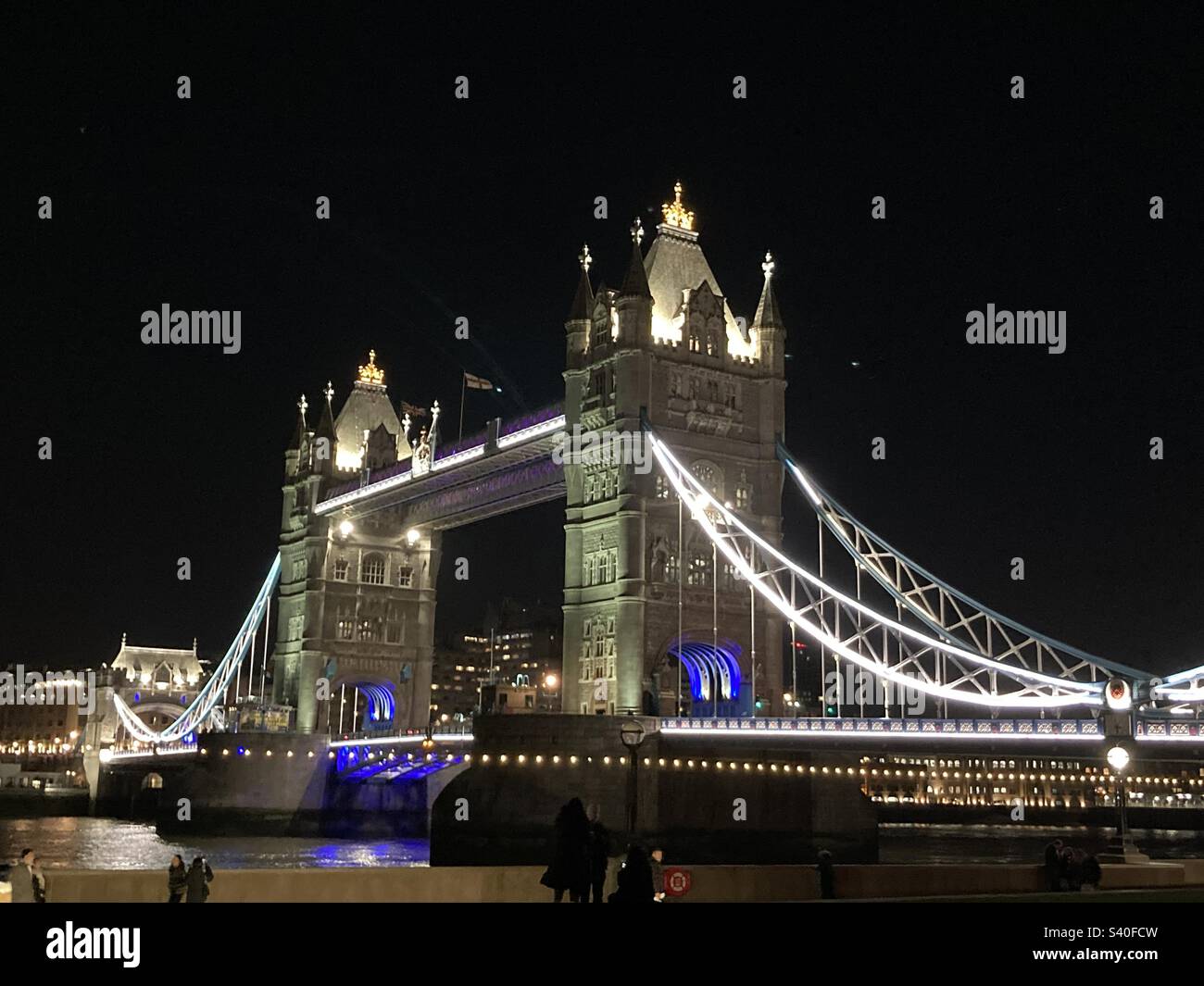 Tower Bridge by Night, Christmas Lights Stock Photo - Alamy